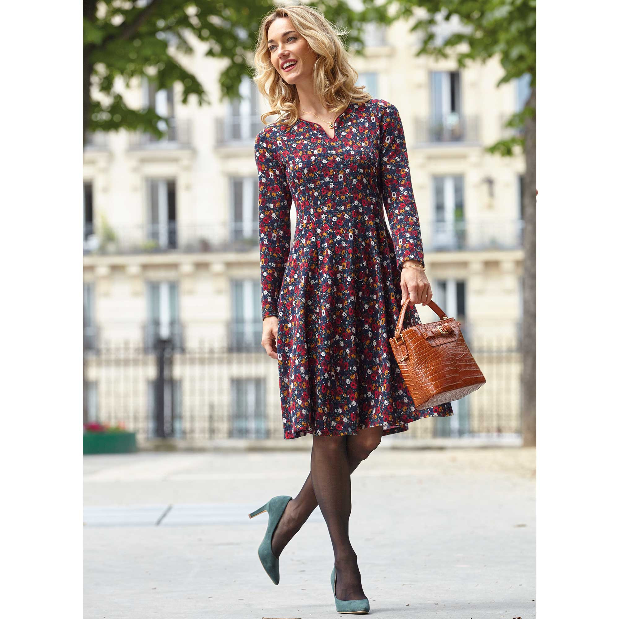 Robe imprimé fleuri extensible infroissable